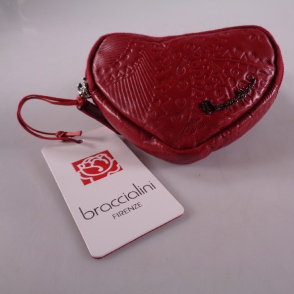 Braccialini Firenze | Bags | Braccialini Firenze Heart Red Leather Coin ...
